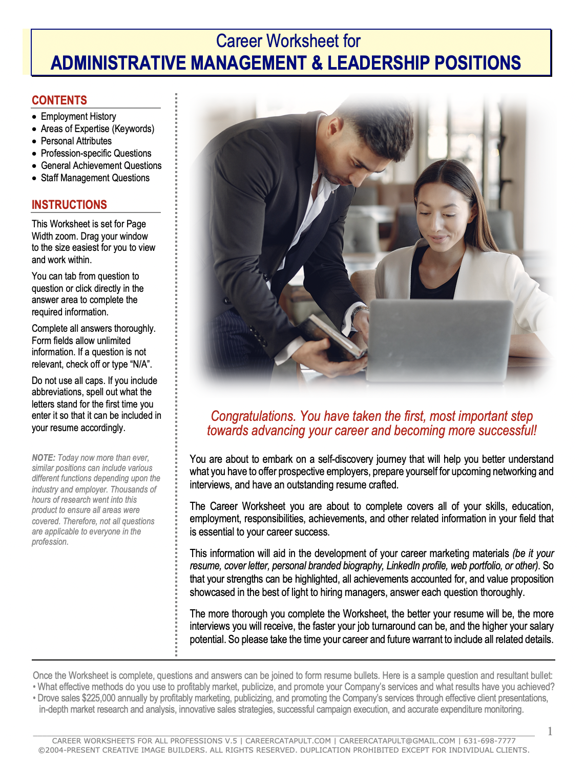 Administrative Management and Leadership Career Worksheet