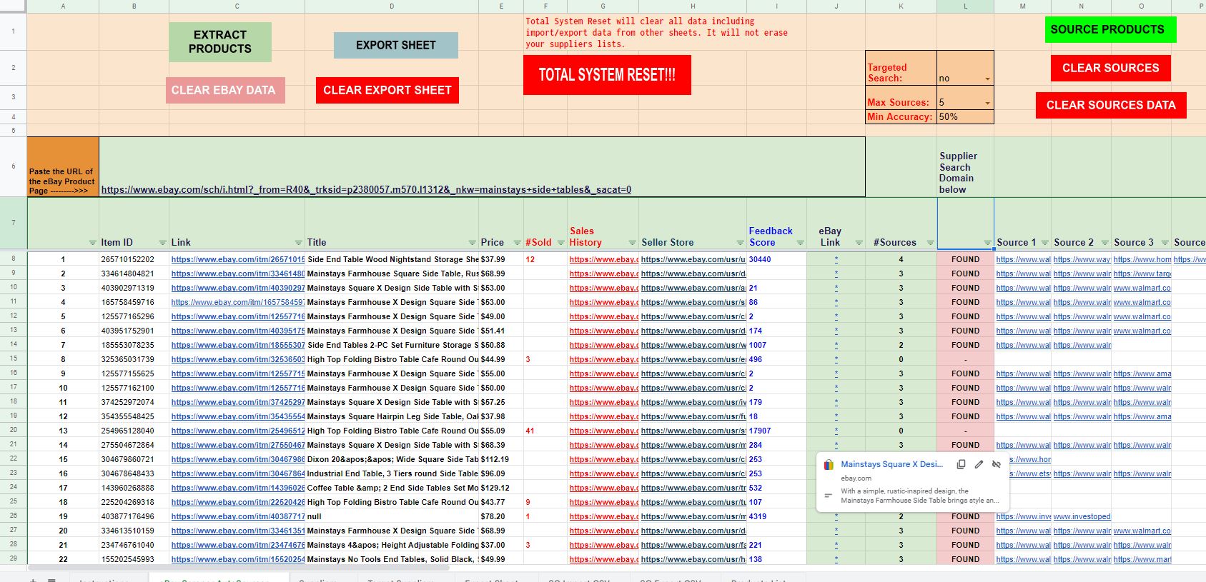 eBay Scraper + Sourcer (Google Sheet)