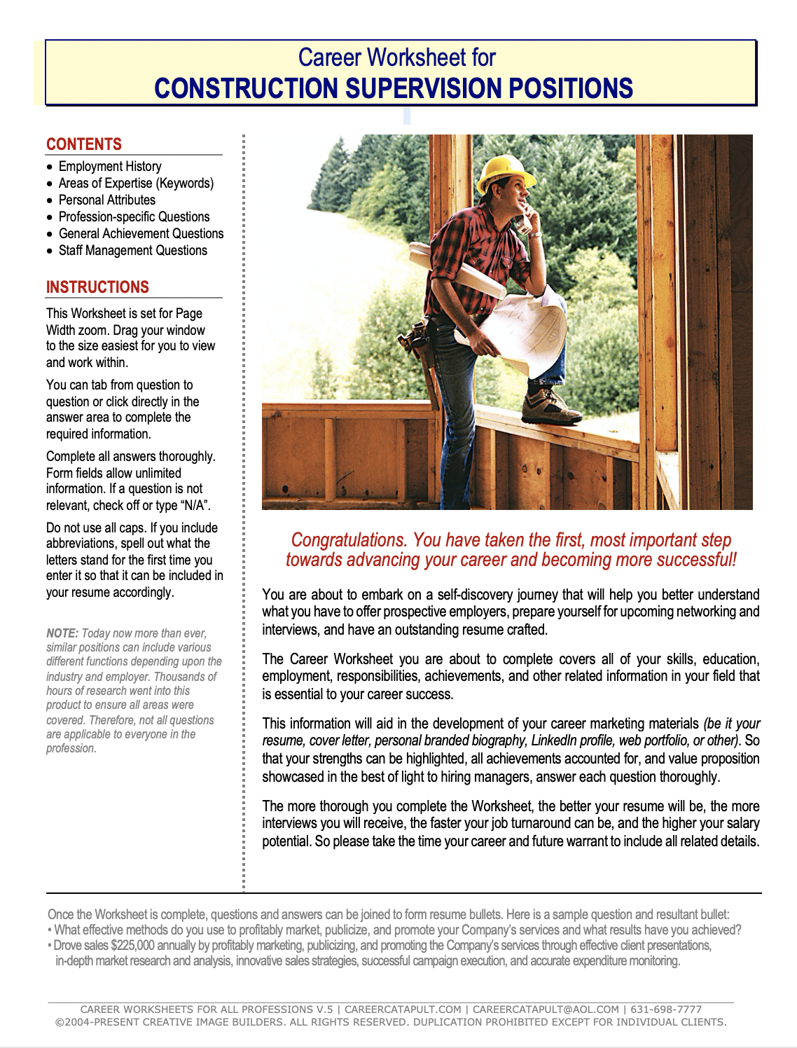 Construction Supervision Career Worksheet