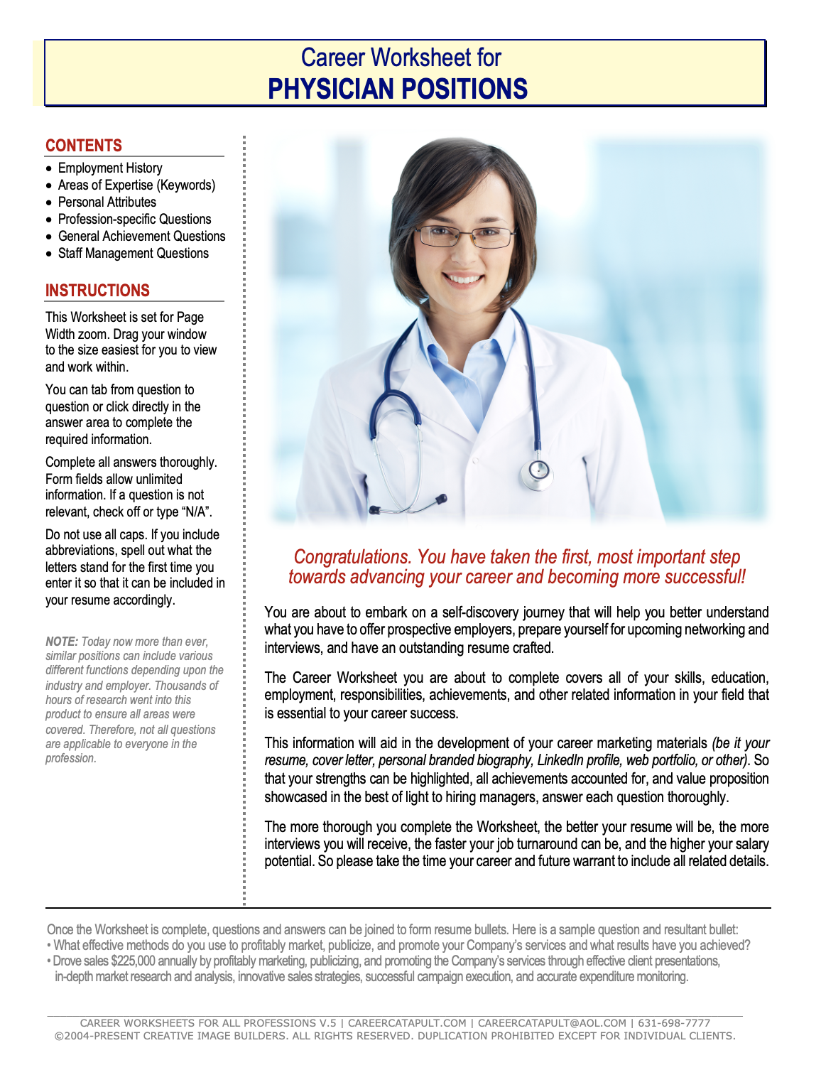 Physician Career Worksheet