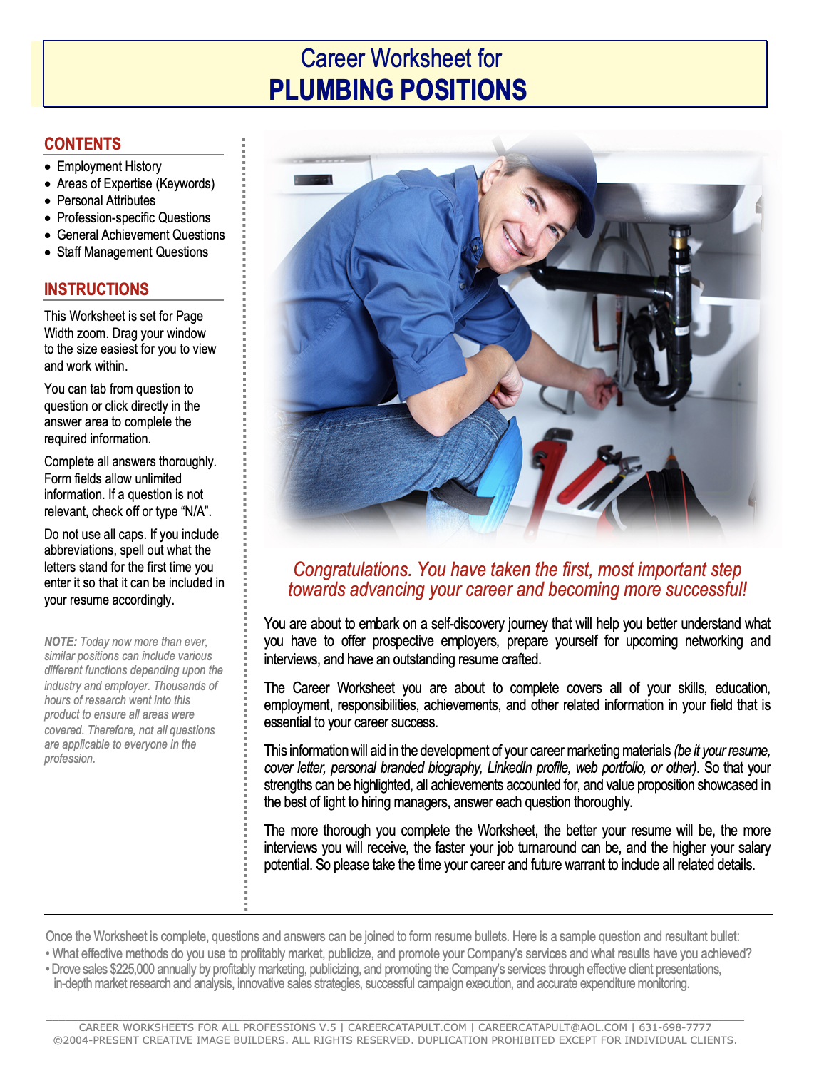 Plumbing Career Worksheet