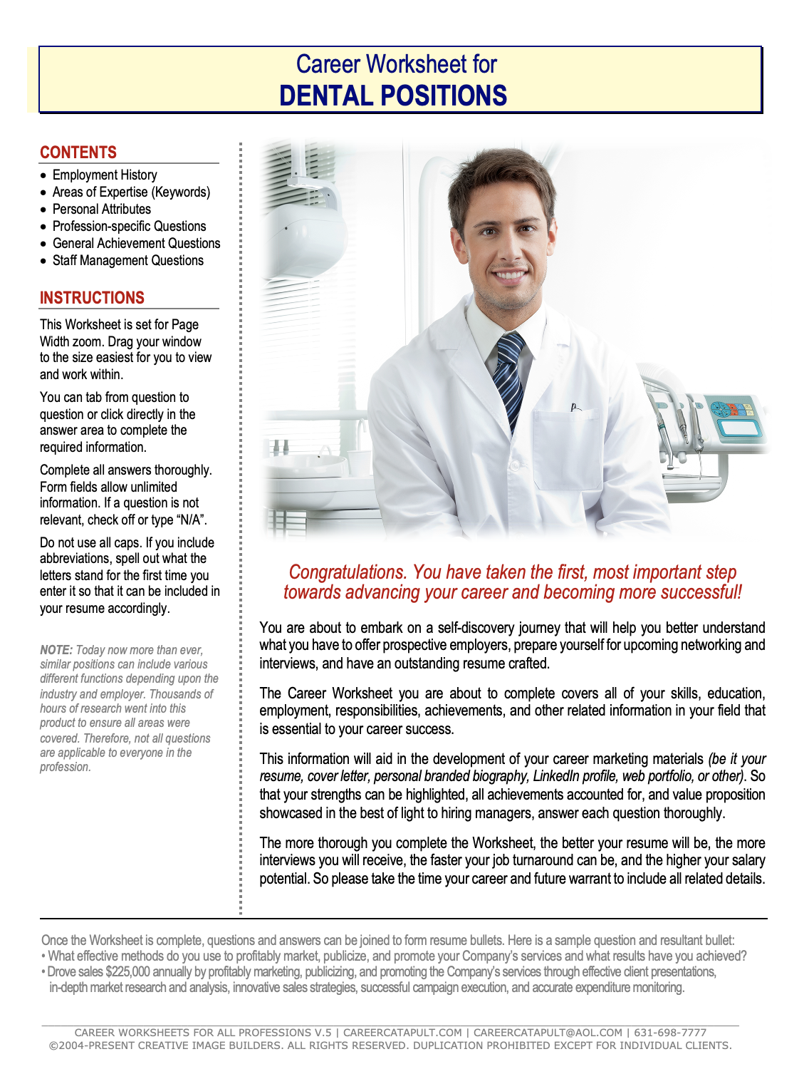 Dental Career Worksheet