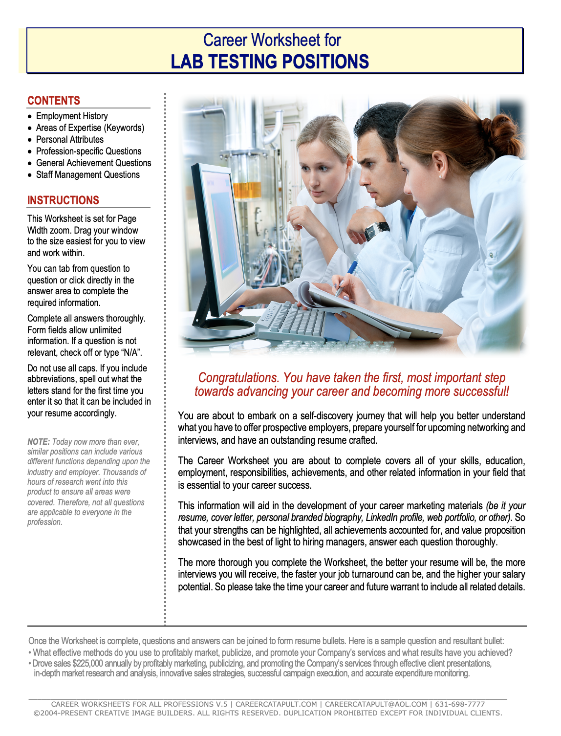 Lab Testing Career Worksheet