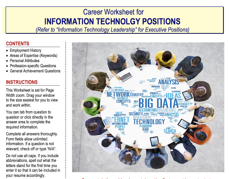Information Technology Career Worksheet - Simplifying the information-gathering process for ...
