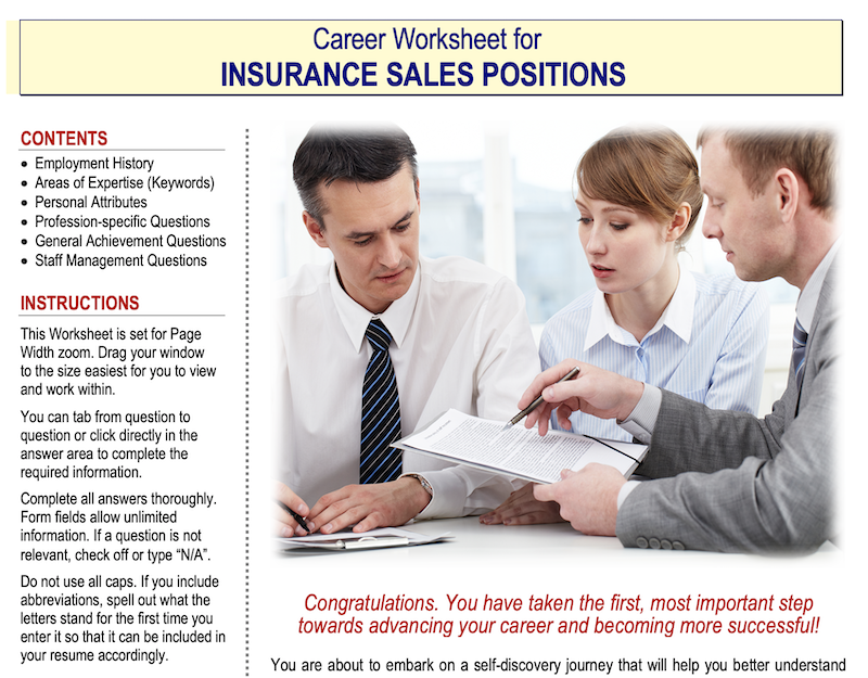 Insurance Sales Career Worksheet