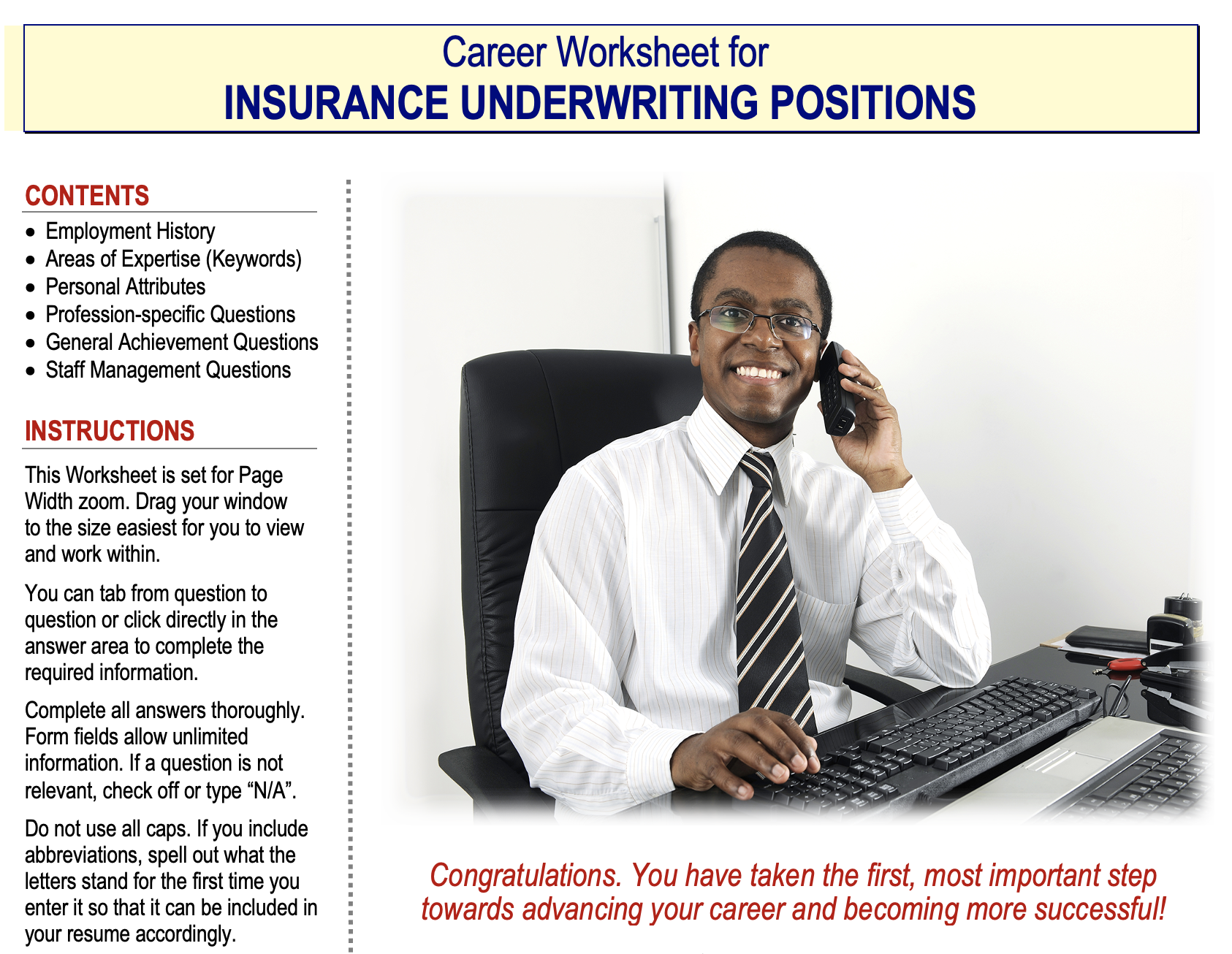Insurance Underwriting Career Worksheet