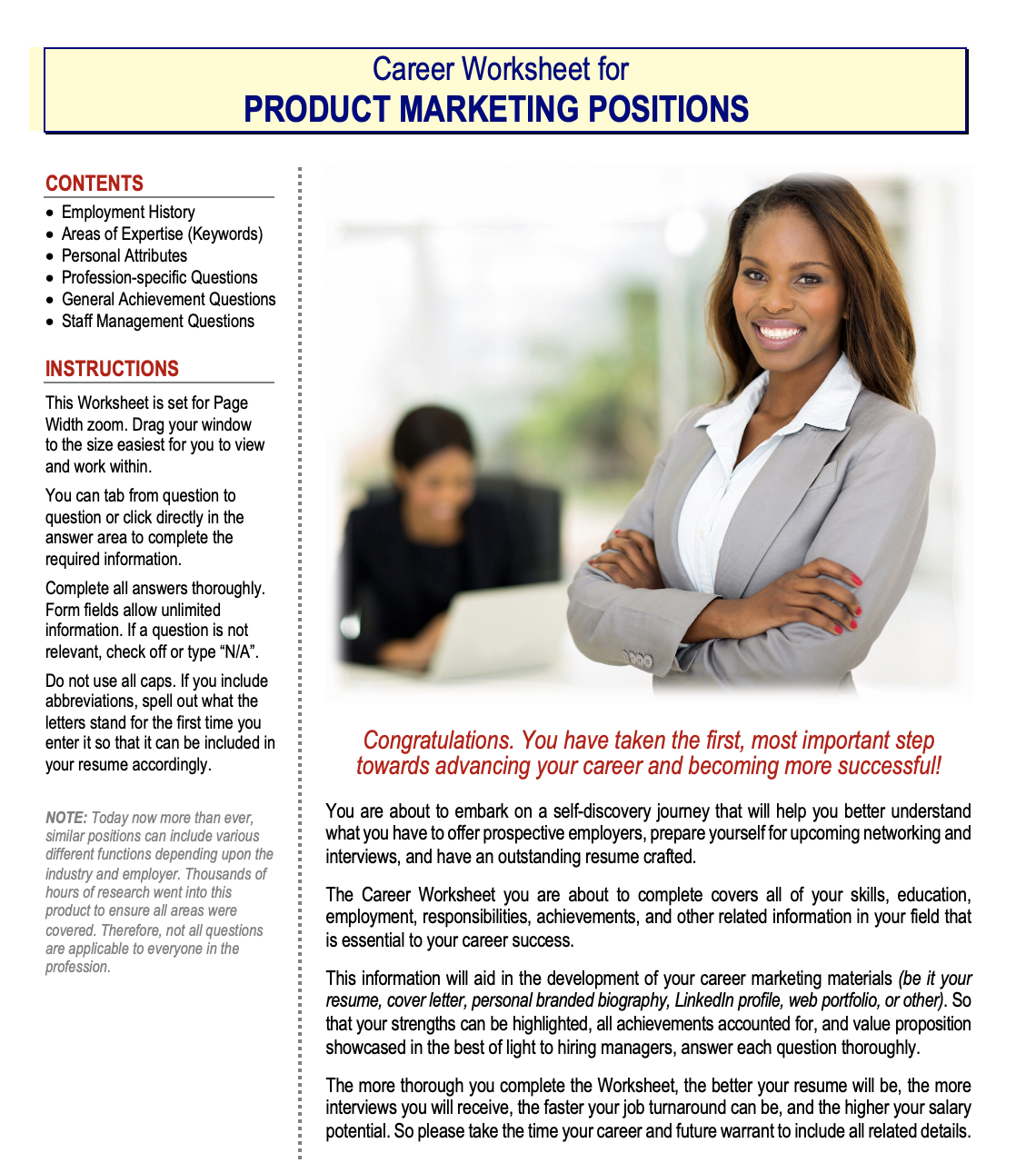 Product Management Career Worksheet - Simplifying the information ...