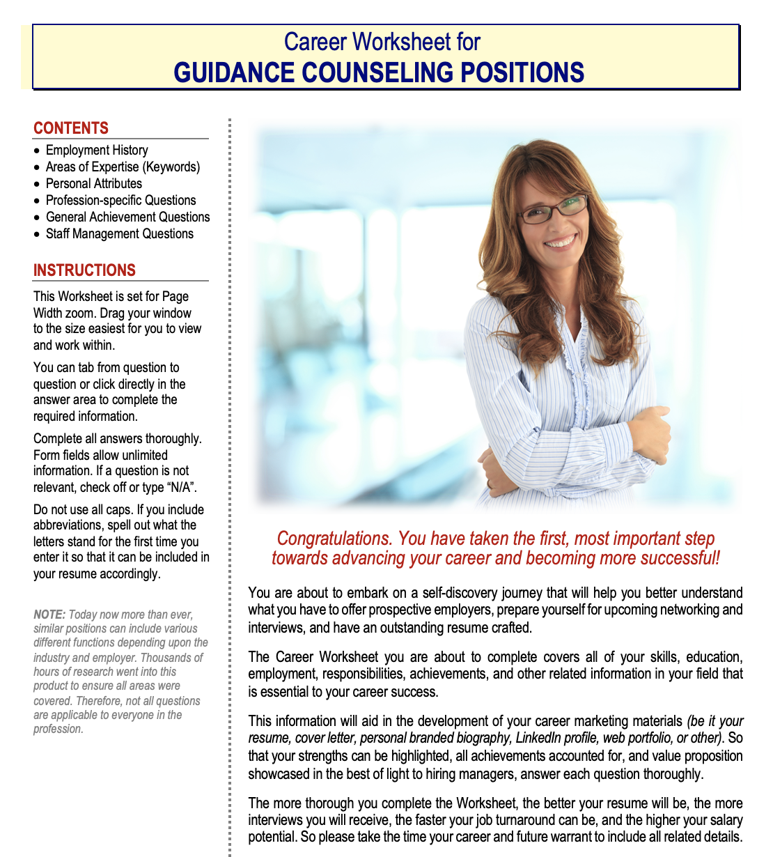 Guidance Counseling Career Worksheet