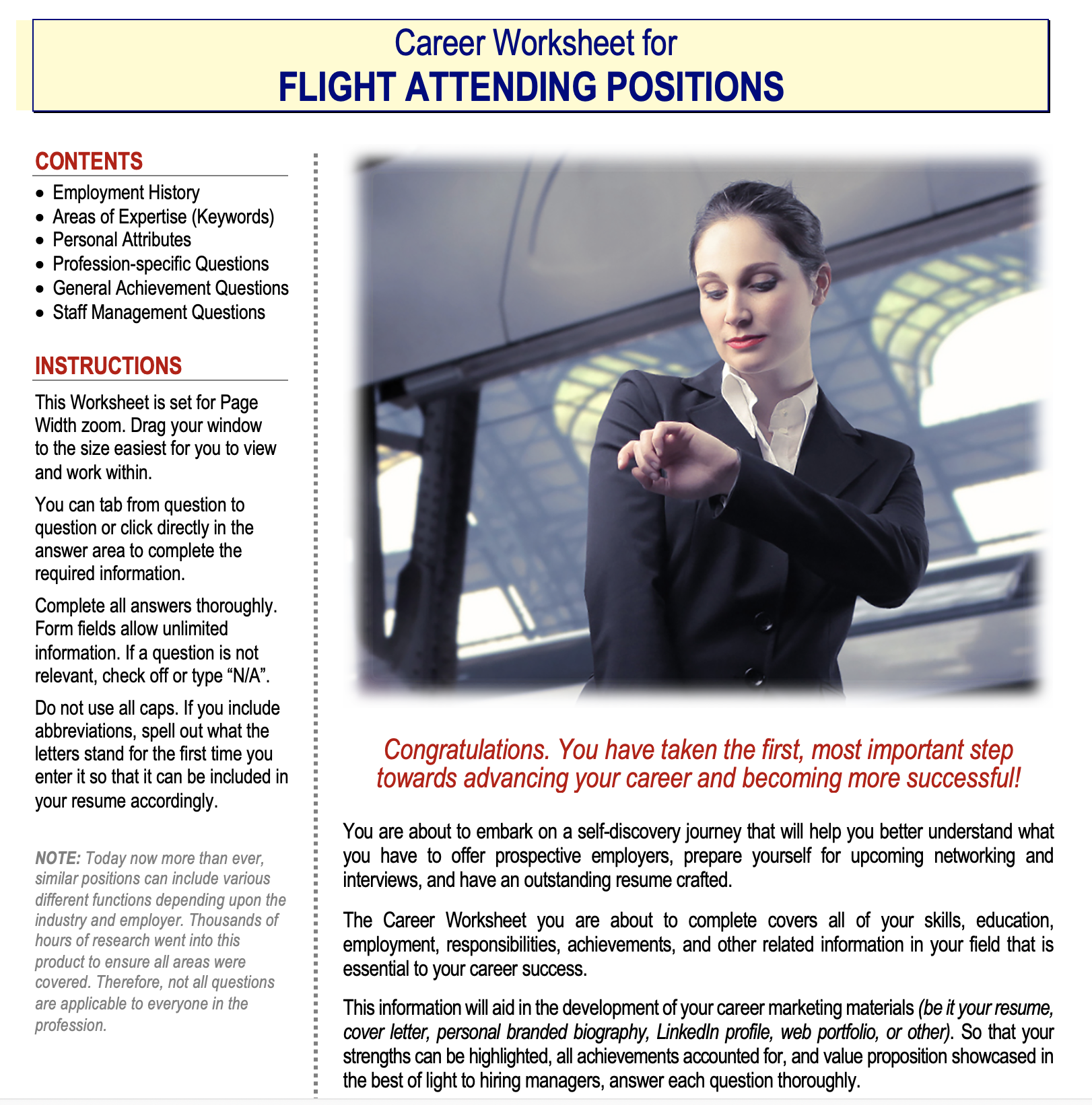 Flight Attending Career Worksheet