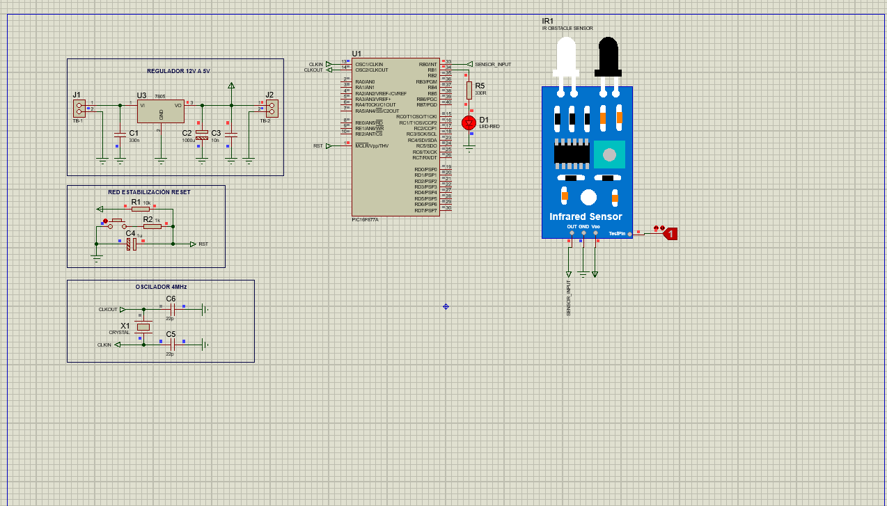 Simulación de Circuito Eléctrico - PIC16F877A - Sensor Infrarrojo