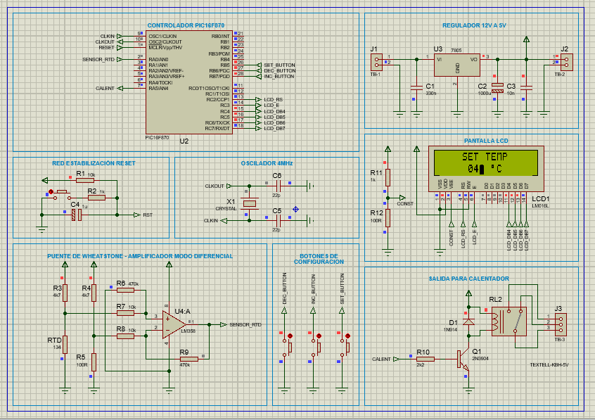 Simulación de Circuito Eléctrico - PIC16F870 - Sensor PT100
