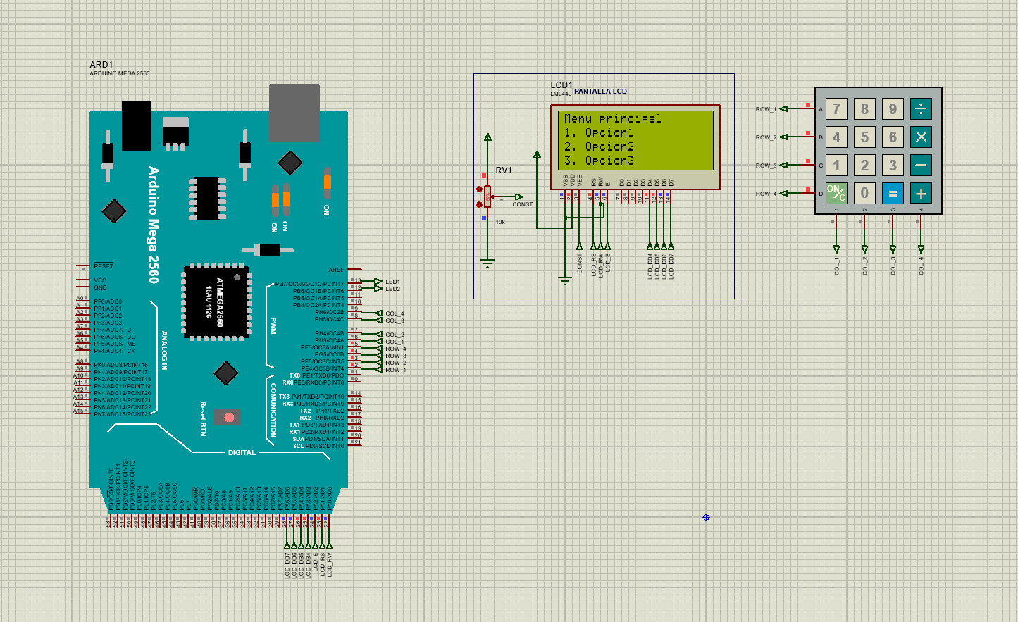 Simulación de Circuito Eléctrico - Arduino - Menú Ejemplo LCD20x4