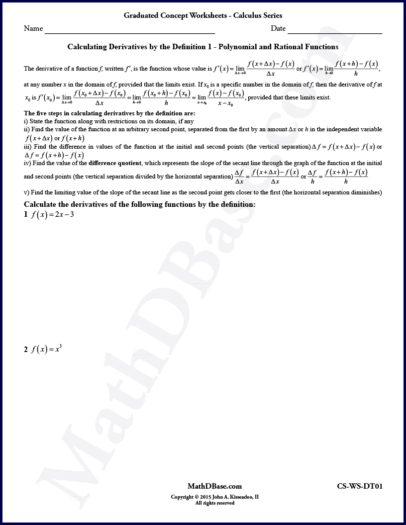 Calculating Derivatives by Definition 1 Polynomial and Rational Functions