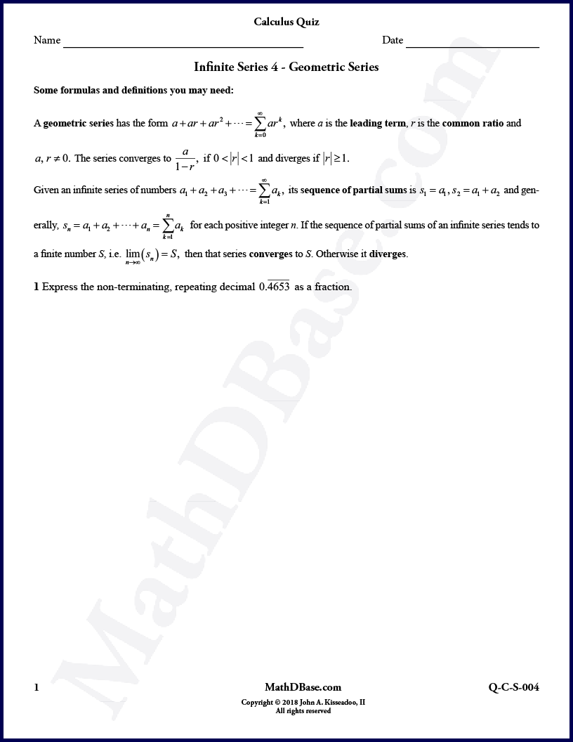 Infinite Series 4 Geometric Series