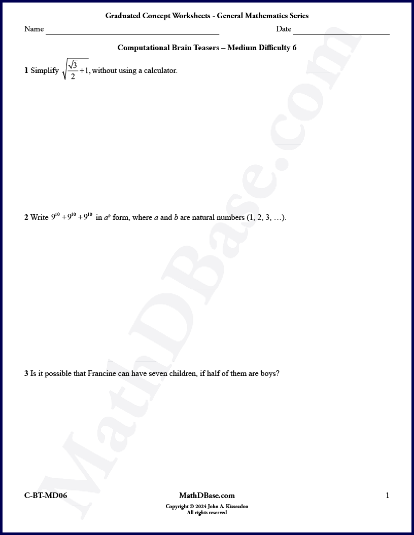 Computational Brain Teasers 9 Medium Difficulty 6