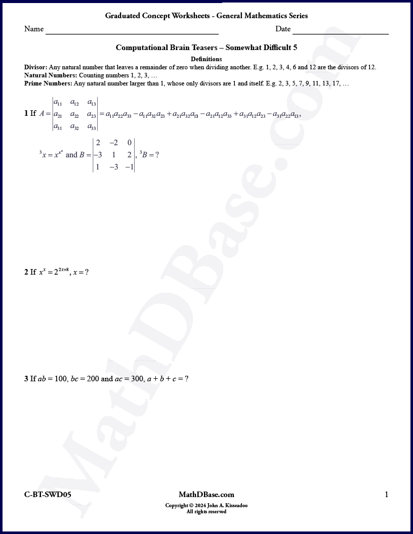 Computational Brain Teasers 15 Somewhat Difficult 5