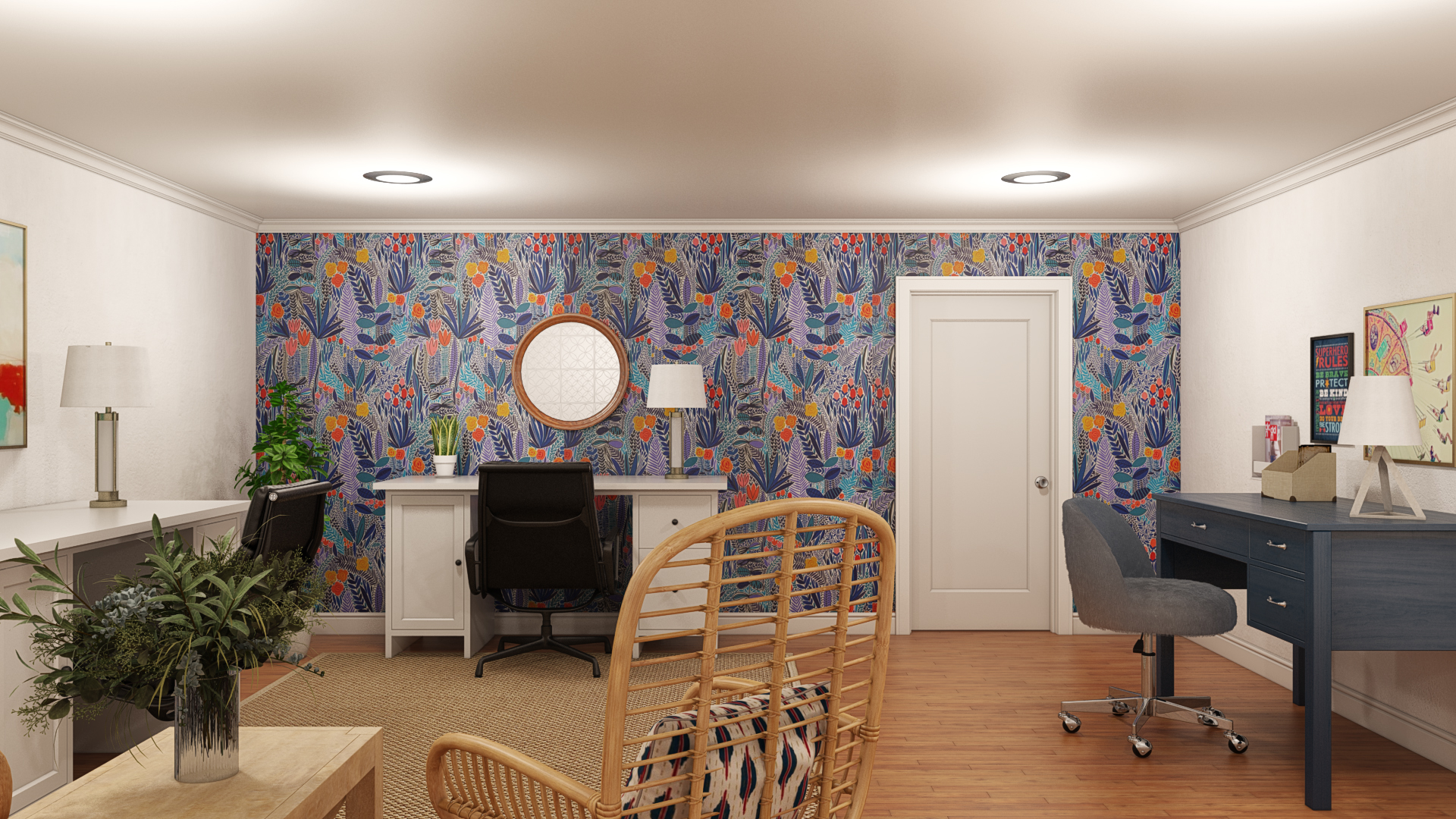 Coastal, Farmhouse, Transitional, Preppy Office by Susan | Havenly