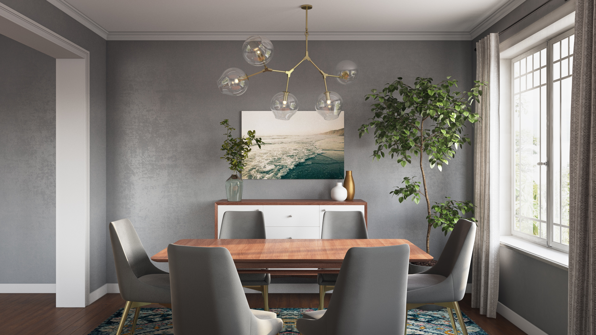 Midcentury modern eclectic preppy bohemian dining room by Heather | Havenly