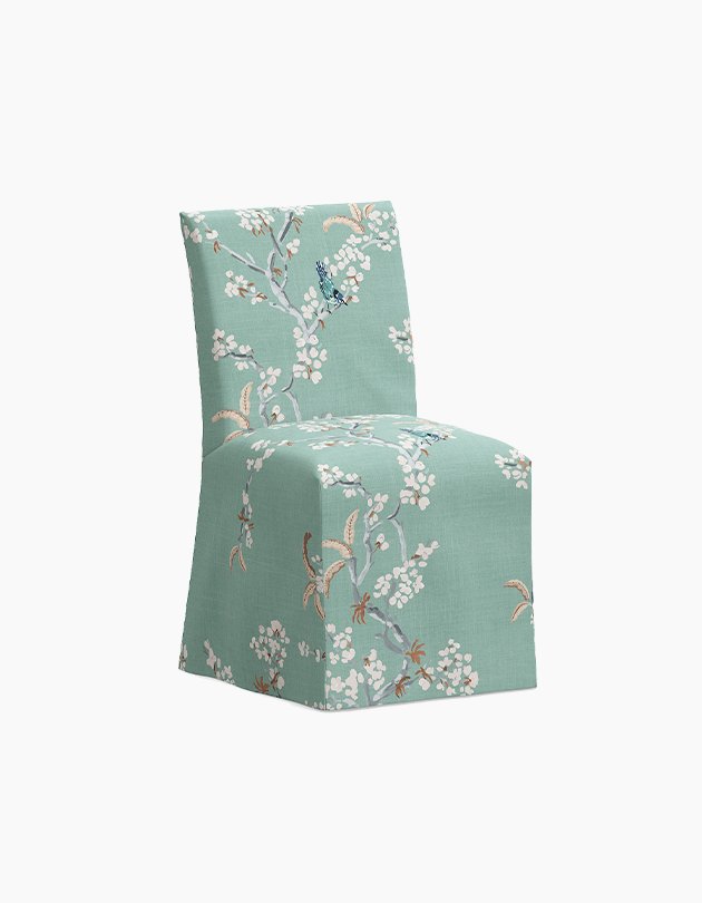 Slipcovered Dining Chair, Mint Cherry Blossom