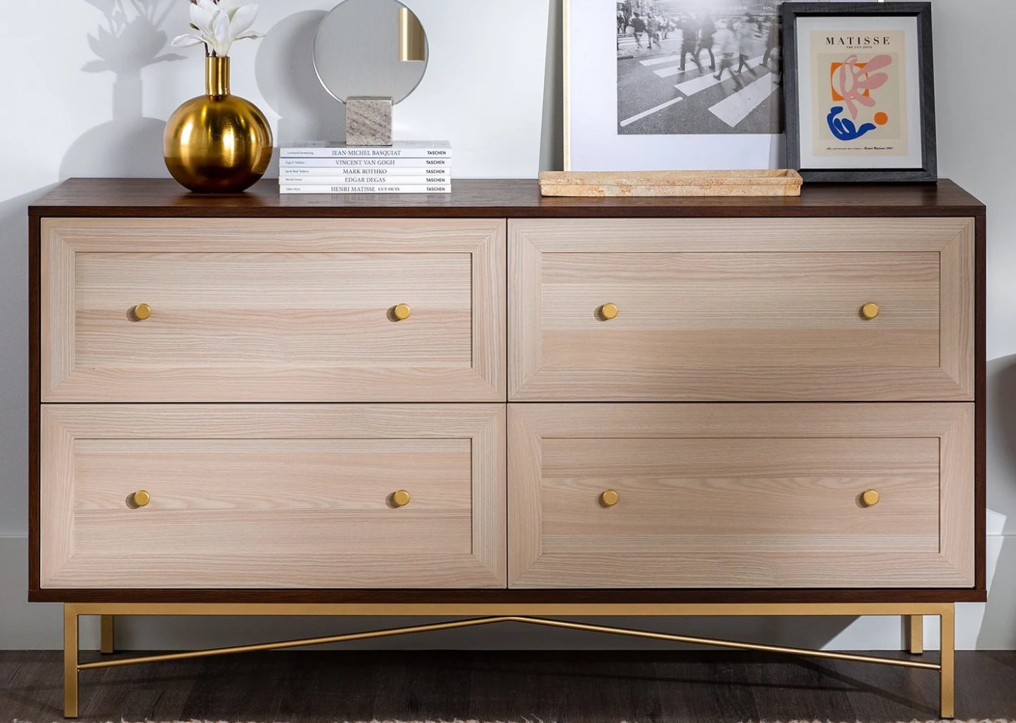 Gwen 56" 4 Drawer Modern Dresser - Dark Walnut/White Poplar - Walker ...
