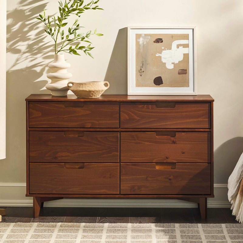Sloane 6 Drawer Groove Handle Wood Dresser Caramel Walker Edison Havenly