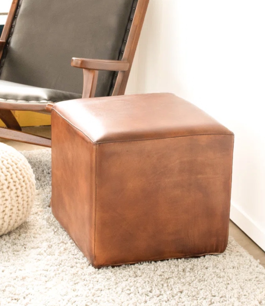 Guffey Leather Cube Ottoman - Wayfair | Havenly