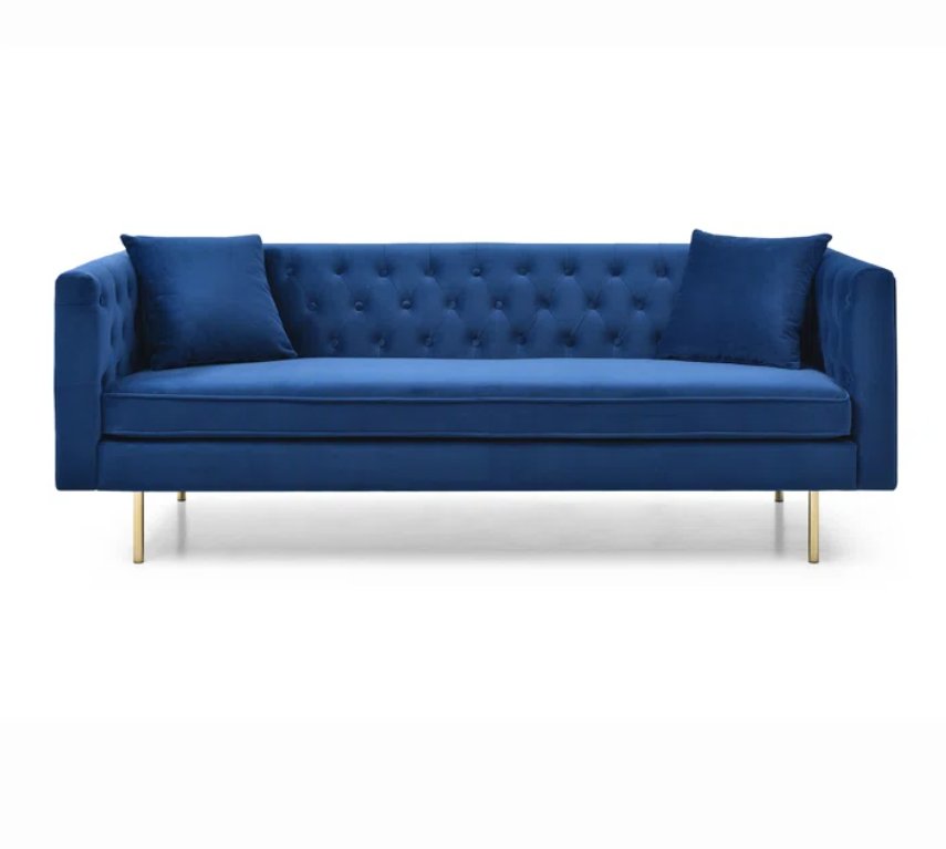 Dario 79" Velvet Rolled Arm Chesterfield Sofa with Reversible Cushions ...
