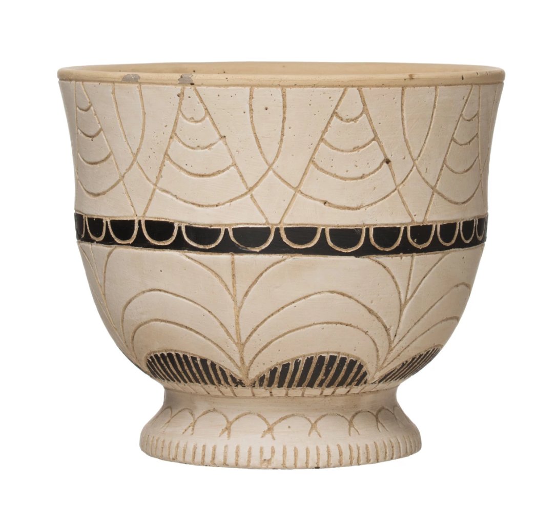 Hand-Painted Debossed Terracotta Planter with Pedestal Base (Holds 7 ...