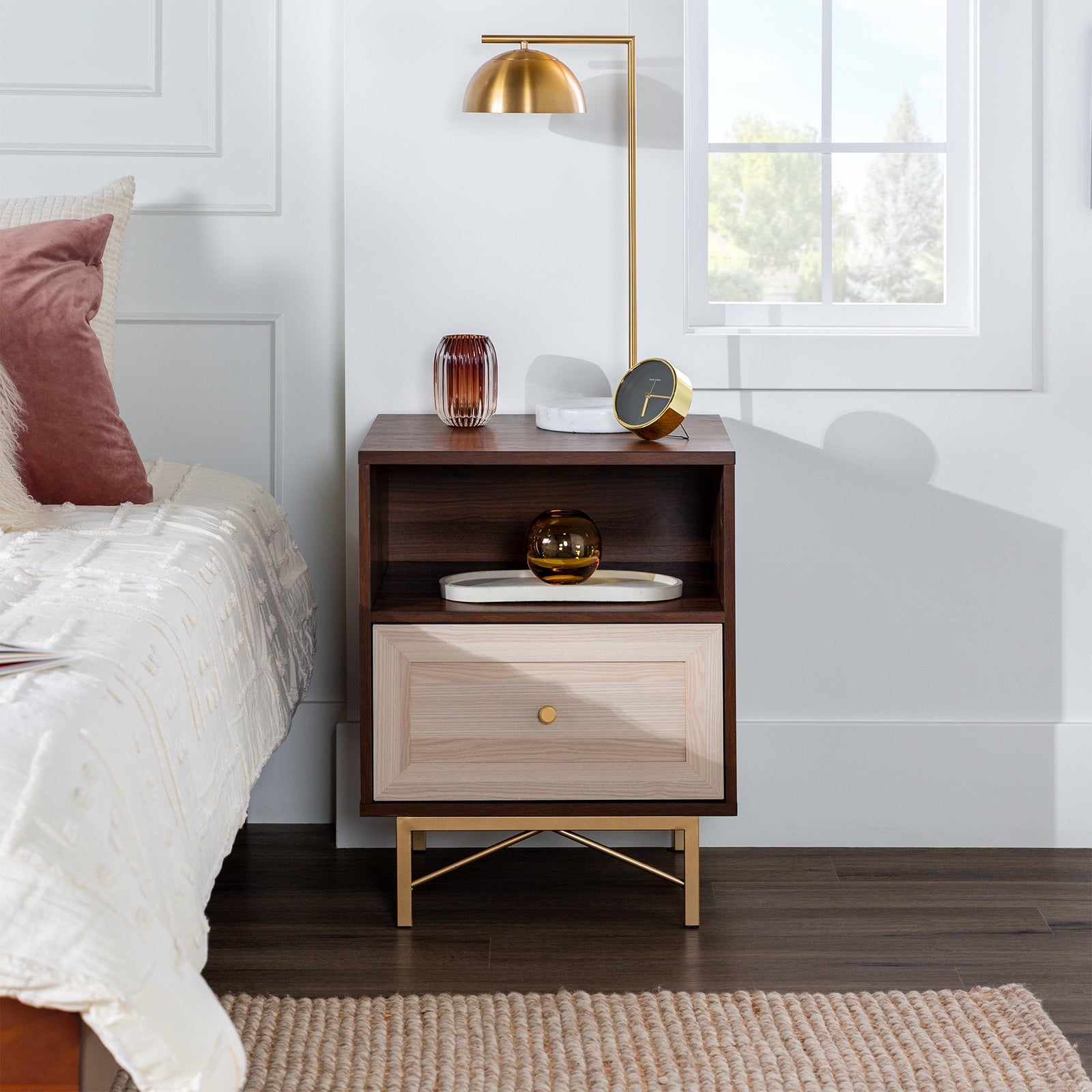 Gwen 20" 1 Drawer Modern Nightstand - Dark Walnut/White Poplar - Walker ...