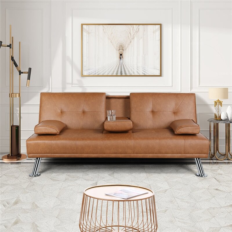 Janni Twin 66 Wide Faux Leather Biscuit Back Convertible Sofa Wayfair Havenly