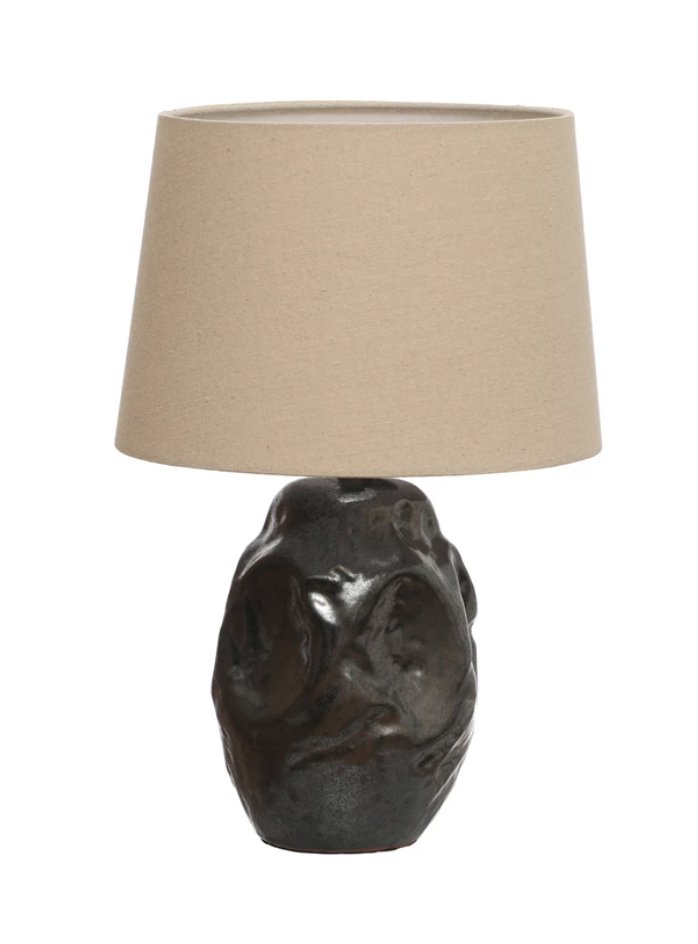 13 Inches Round Ceramic Organic Shaped Table Lamp with Metallic ...