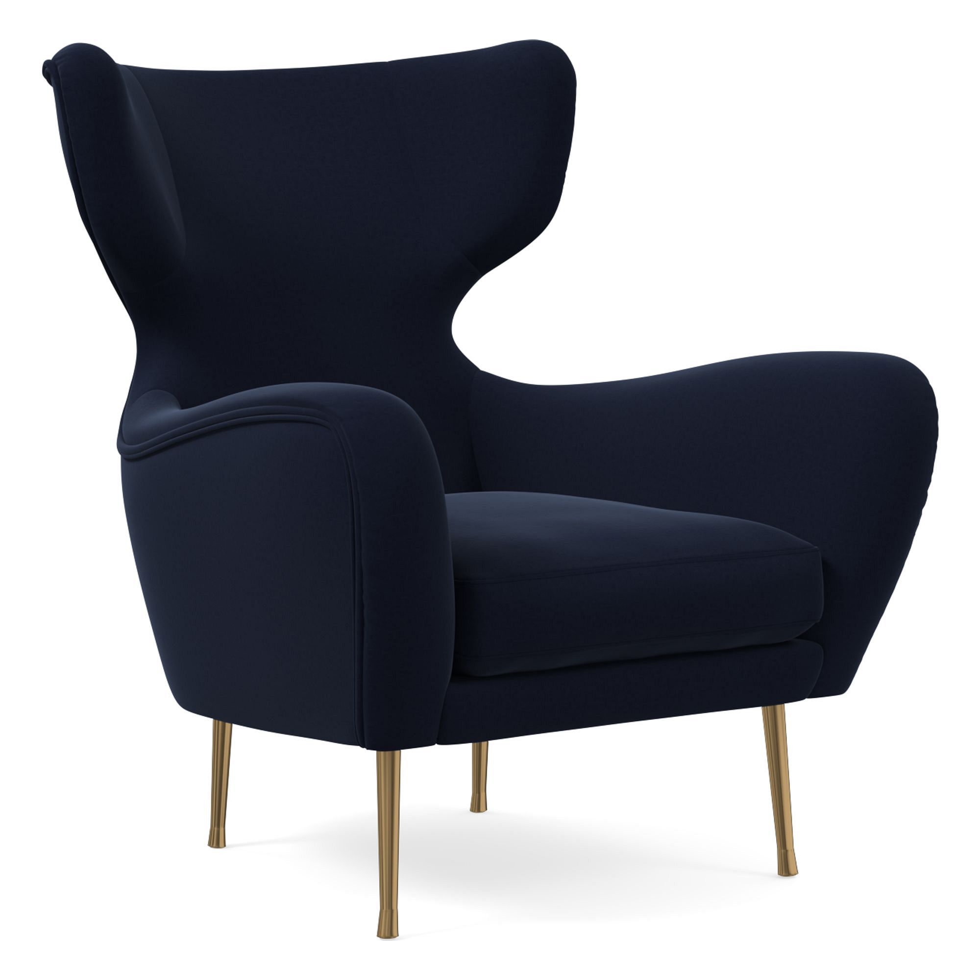 Lucia Chair, Poly, Midnight, Distressed Velvet, Antique Brass - West ...