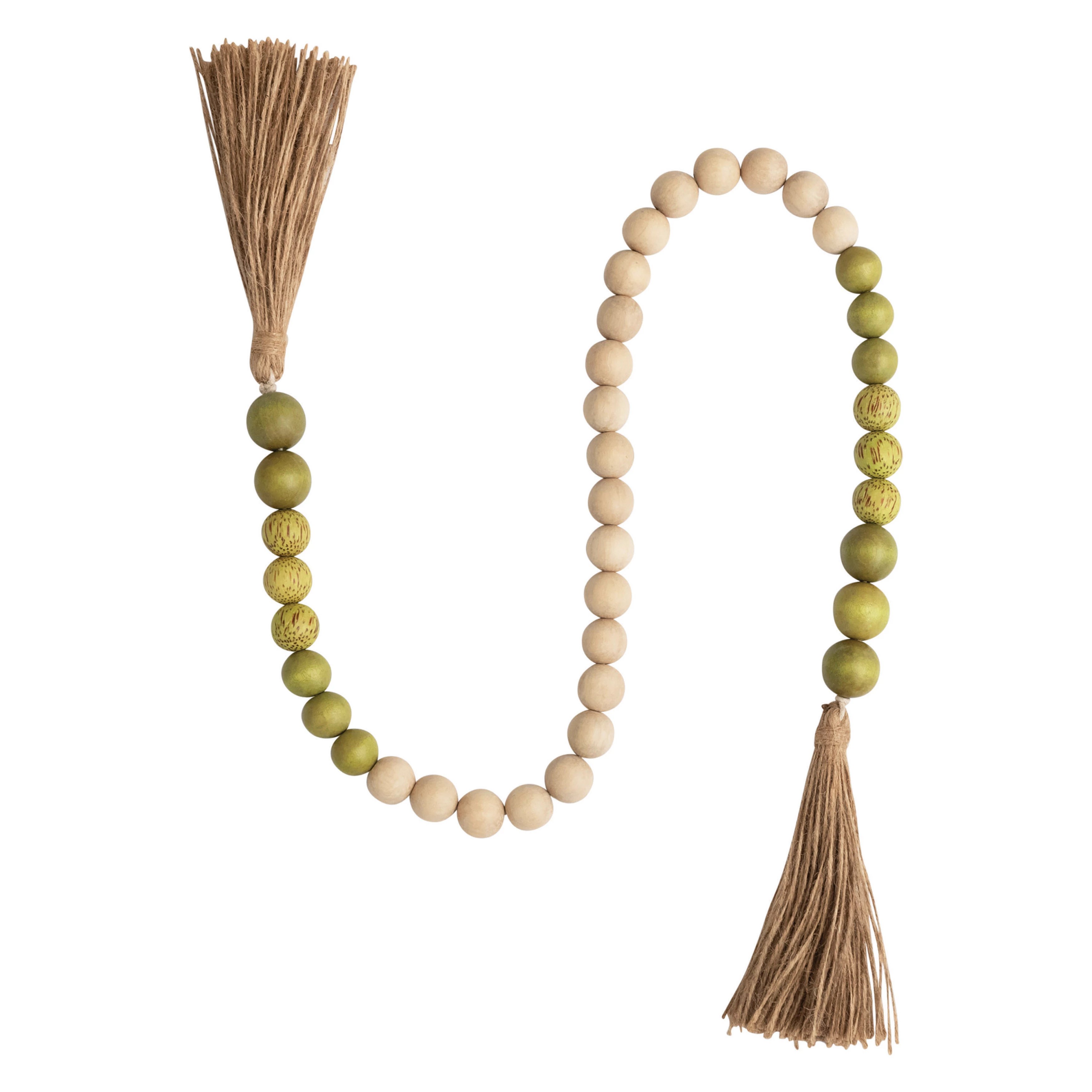 Wood and Coco Shell Bead Garland with Jute Tassels - Creative Co-Op ...