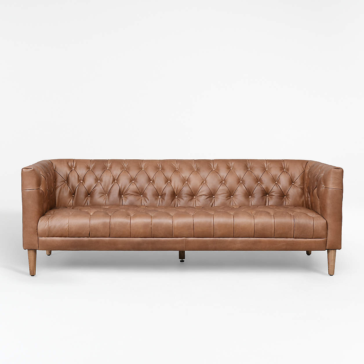 Rollins 90" Natural Washed Camel Leather Button Tufted Sofa - Crate and Barrel | Havenly