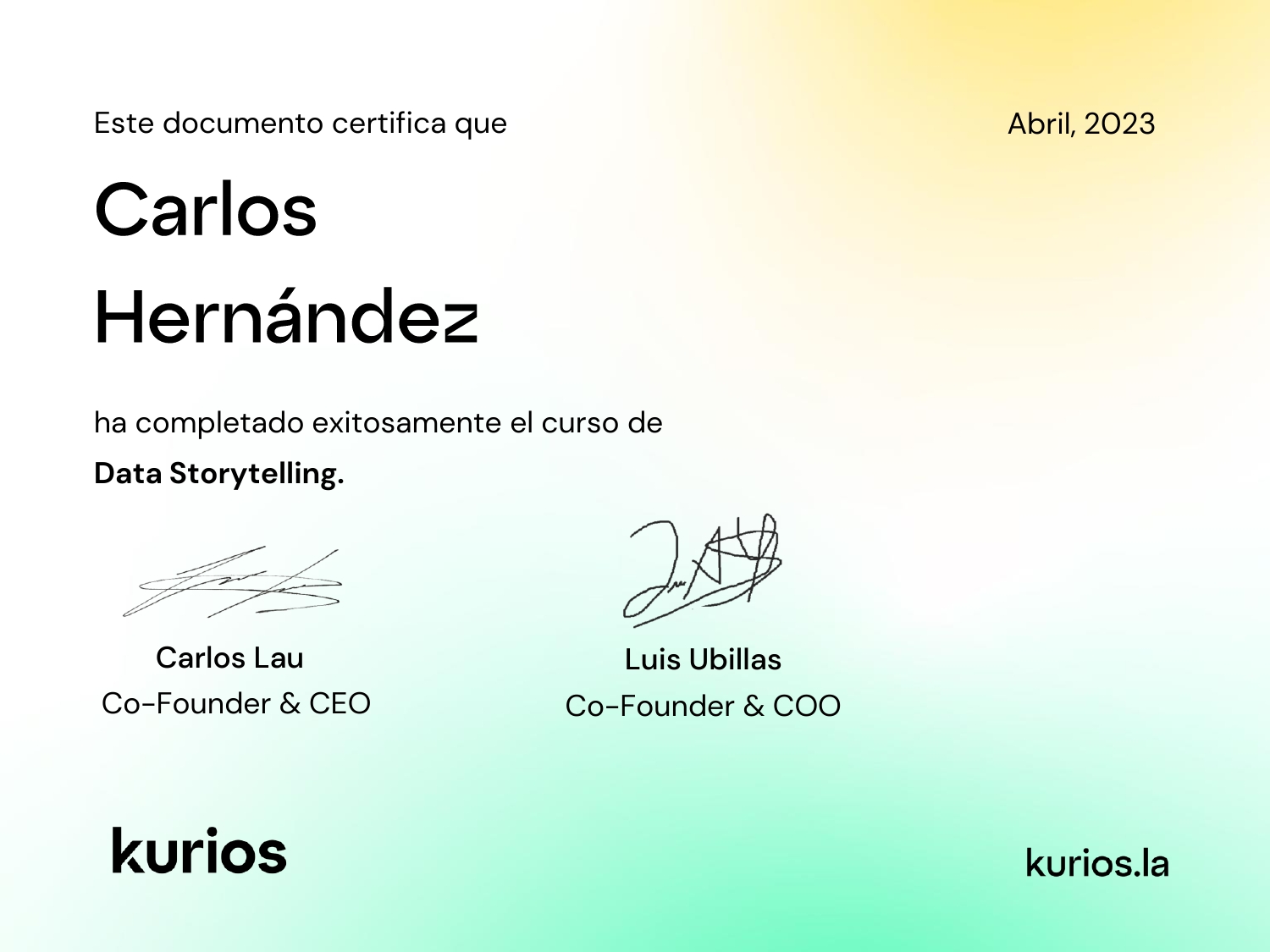 Certificado de Carlos Hernández | Data Storytelling