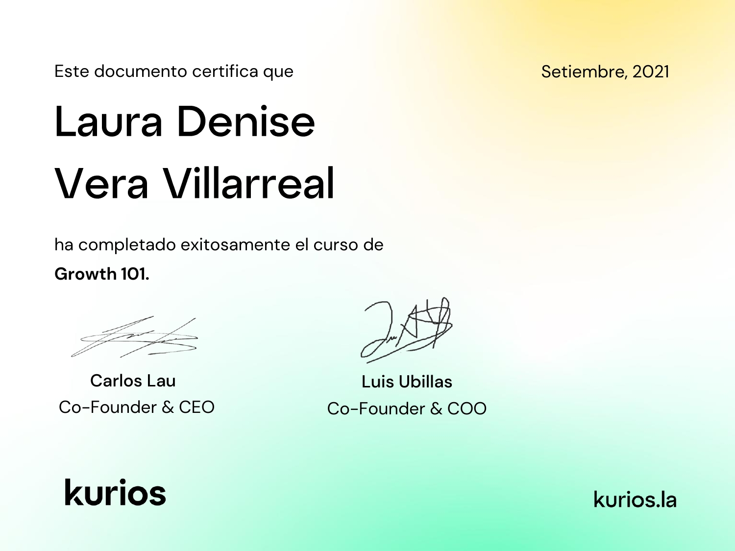 Certificado de Laura Denise Vera Villarreal | Growth 101