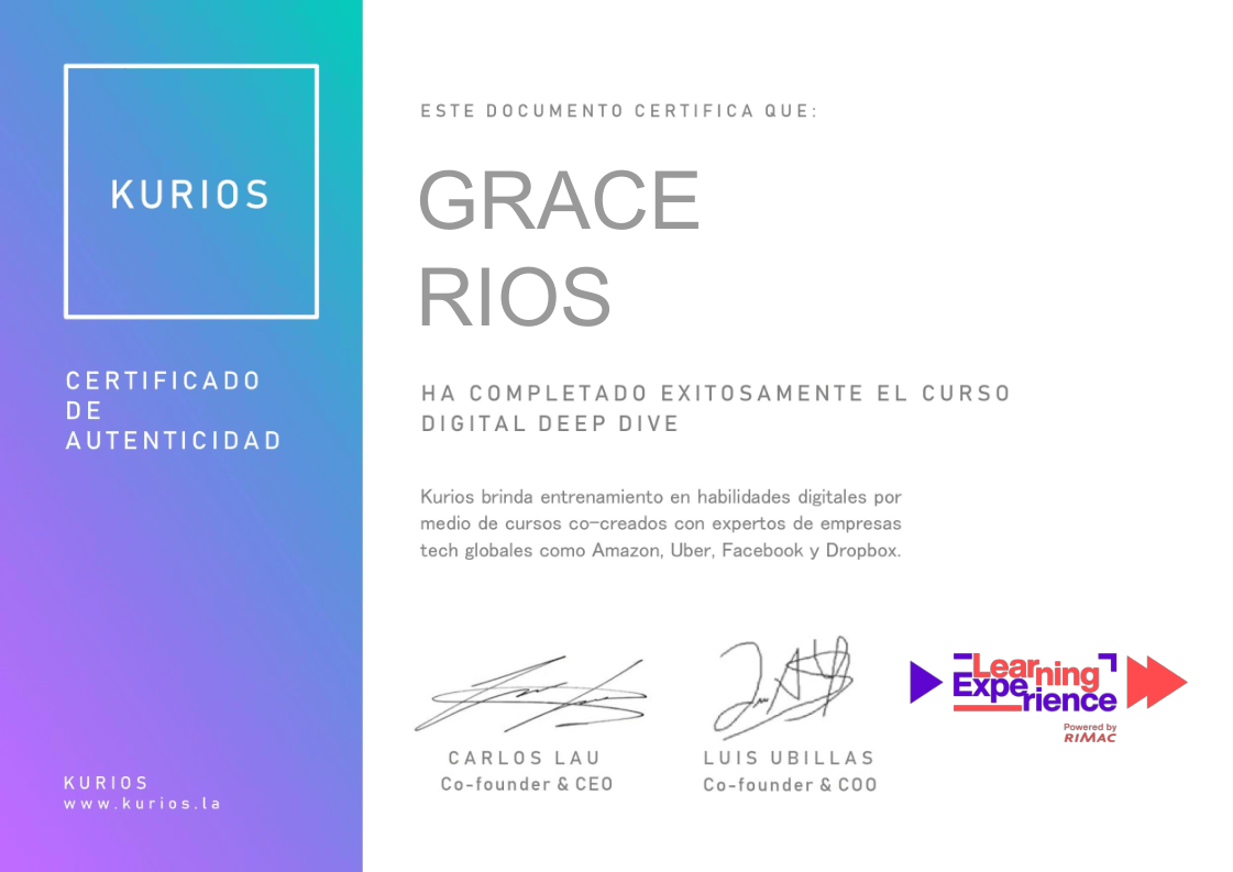 Certificado de Grace Rios None | Digital Foundations