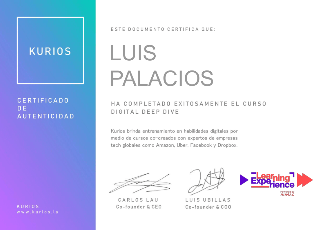 Certificado de Luis Palacios None | Digital Foundations