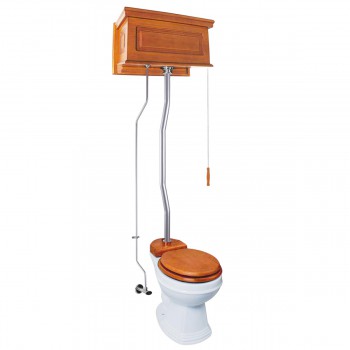 Light Mahogany High Tank Toilets Raised Tank With Round Bowl and Satin ...