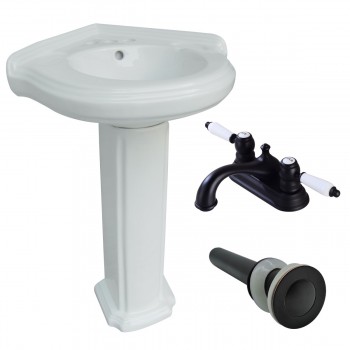 Renovator's Supply White Corner Pedestal Sink with 4" Faucet and Sink Drain