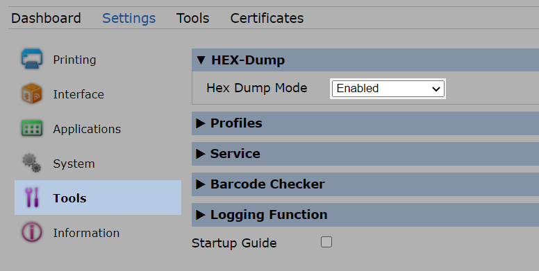 HEX Dump via the Web Interface | SATO America