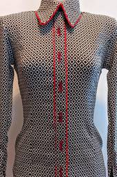 Black and White Diamond Pattern Hidden Zip Front Fitted Shirt :: Show ...