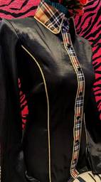 Black Taffeta Hidden Zip Front with Piping and Burberry Collar and ...