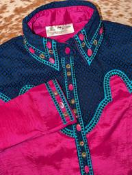 Fuschia Taffeta Hidden Zip Front with Navy Yoke and Placket :: Show ...