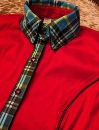 Bright Red Taffeta Hidden Zip with Plaid Collar and Placket :: Show ...