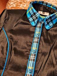 Black Taffeta Hidden Zip Front with Plaid Collar and Placket :: Show ...