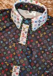 Black LV with White LV Collar and Placket Hidden Zip Front with ...