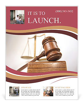 Courtroom detail with a gavel and scales of justice in the background ...