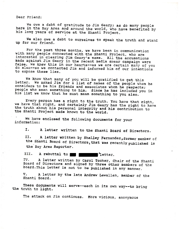 Letters in Support of Jim Geary (Shanti Exec Dir) — Calisphere