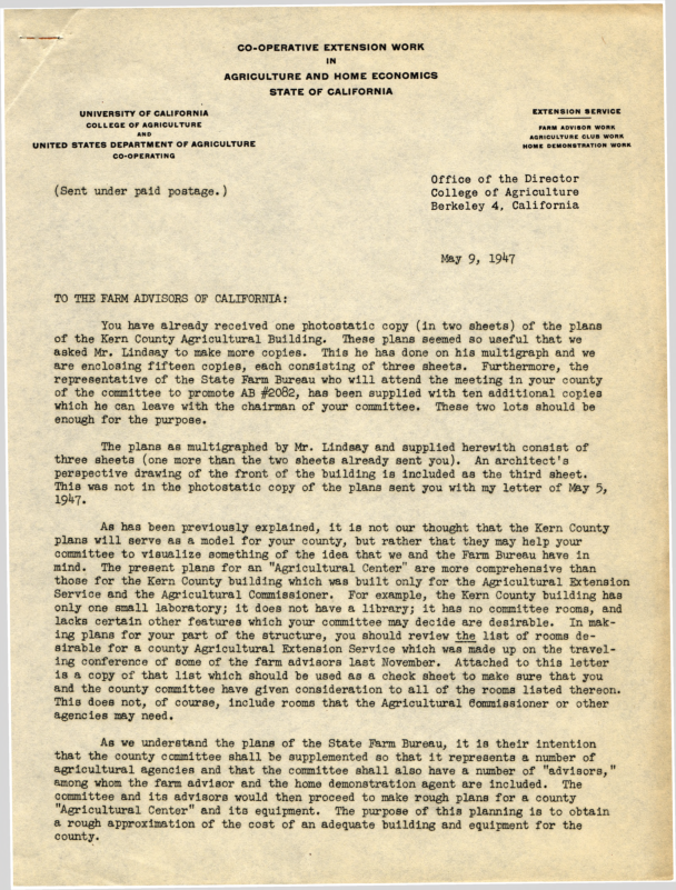 Photostatic copy of the plans of the Kern County agricultural building ...